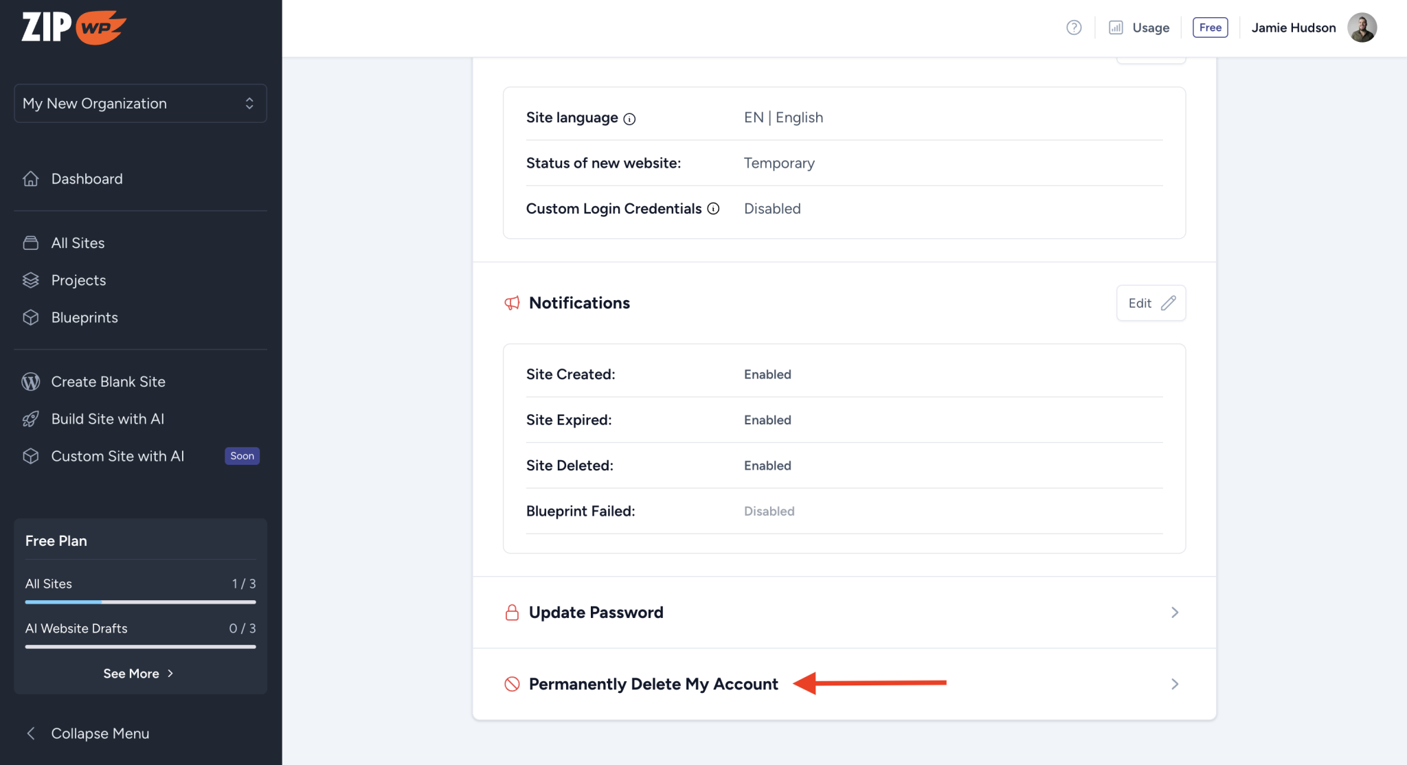 How to Delete Your ZipWP Account? » ZipWP